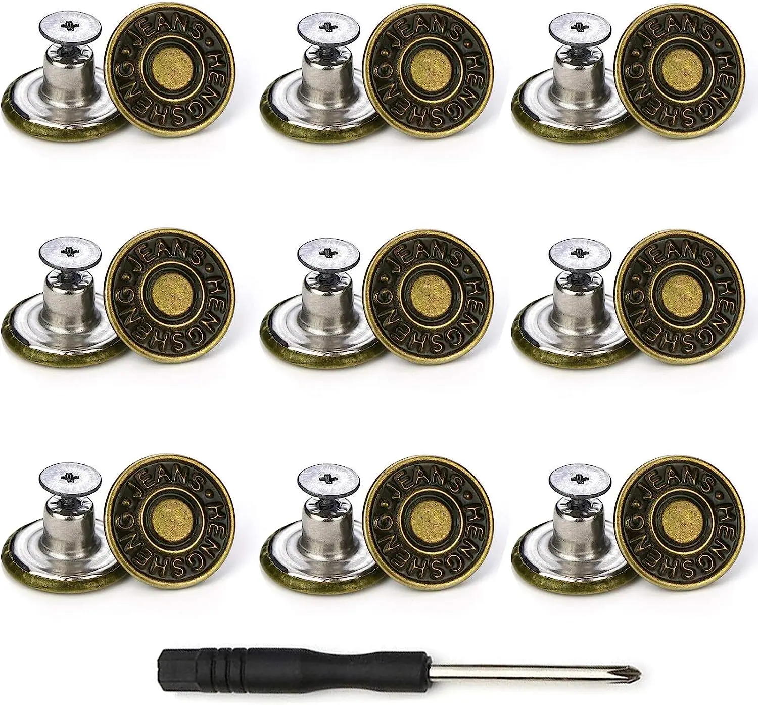 5Pcs Jeans Buttons Replacement 17mm No Sewing Metal Button Repair Kit ...