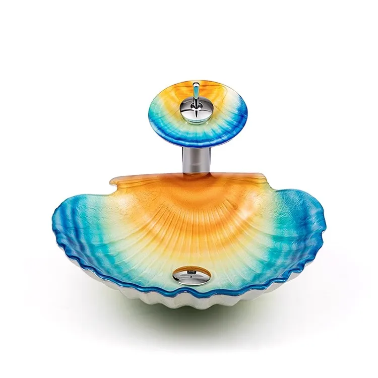 Top-Quality-450mm-Bathroom-sink-set-Shell-shape-Toughened-glass-wash ...