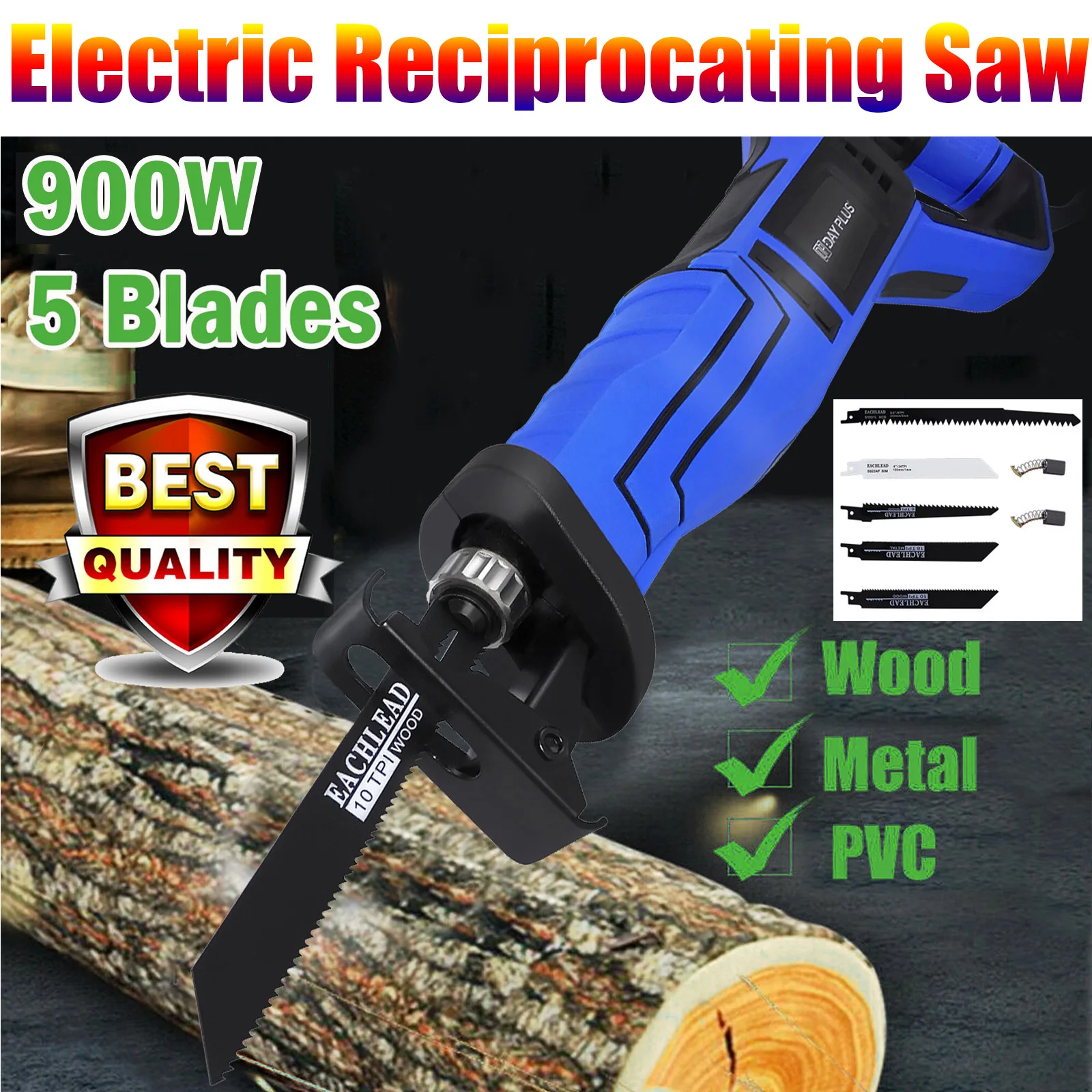 Reciprocating-Saw-900W-with-5-Blades-2800-RPM-Variable-Speed-Corded ...