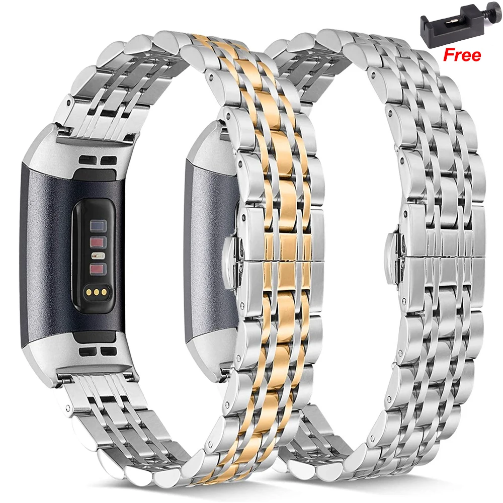 Essidi-New-Stainless-Steel-Watch-Band-Chain-For-Fitbit-Charge-5-4-3-2 ...