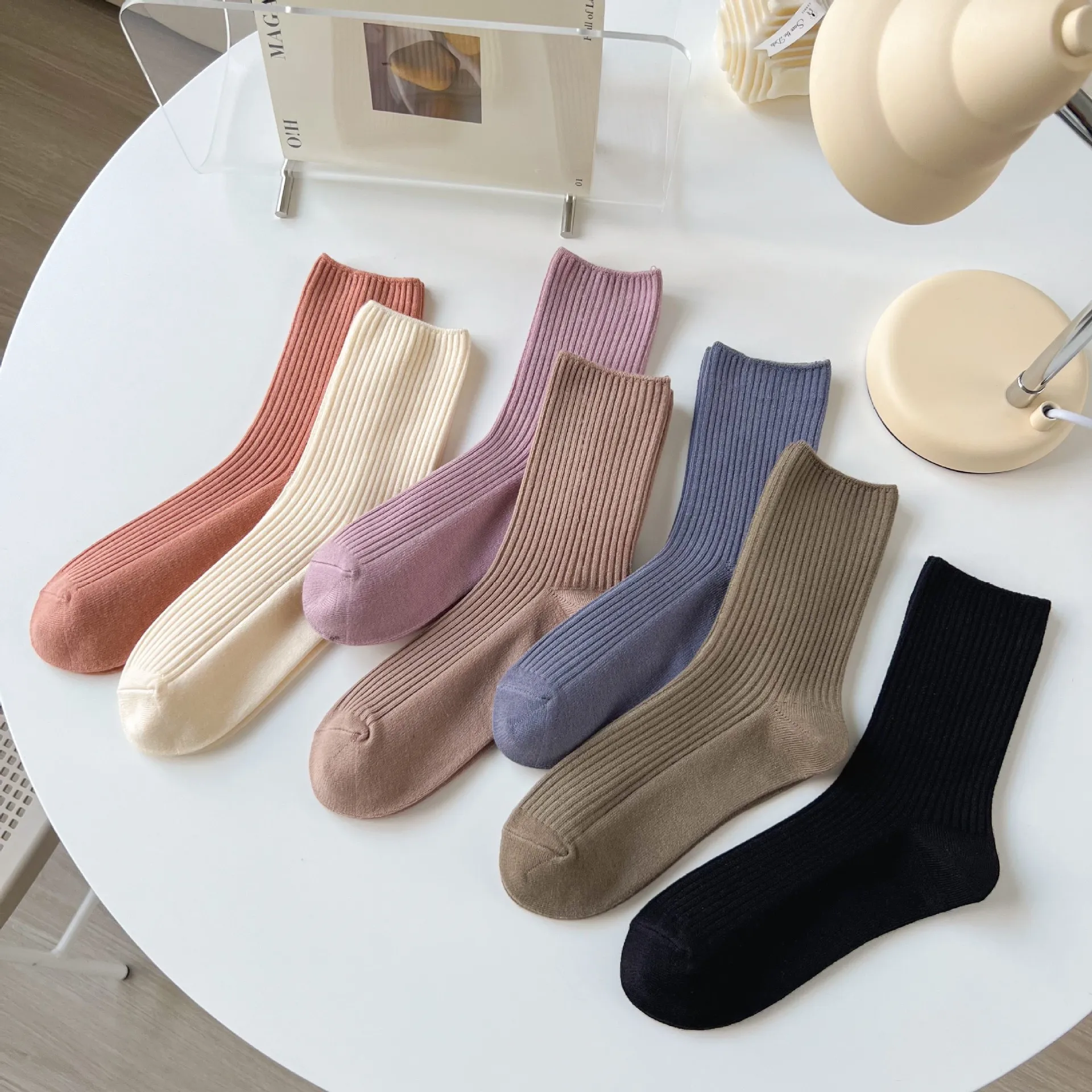 New-Women-s-Retro-All-in-one-Solid-Color-Socks-Autumn-and-Winter-Warm ...