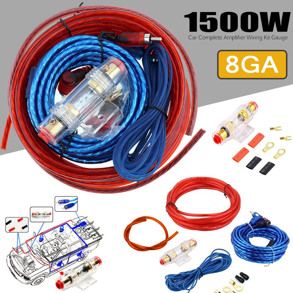 1500W-Car-Audio-Speakers-Wiring-Kit-8GA-60AMP-Subwoofer-Amplifier-AMP-Wiring-Fuse-Holder-Wire ...