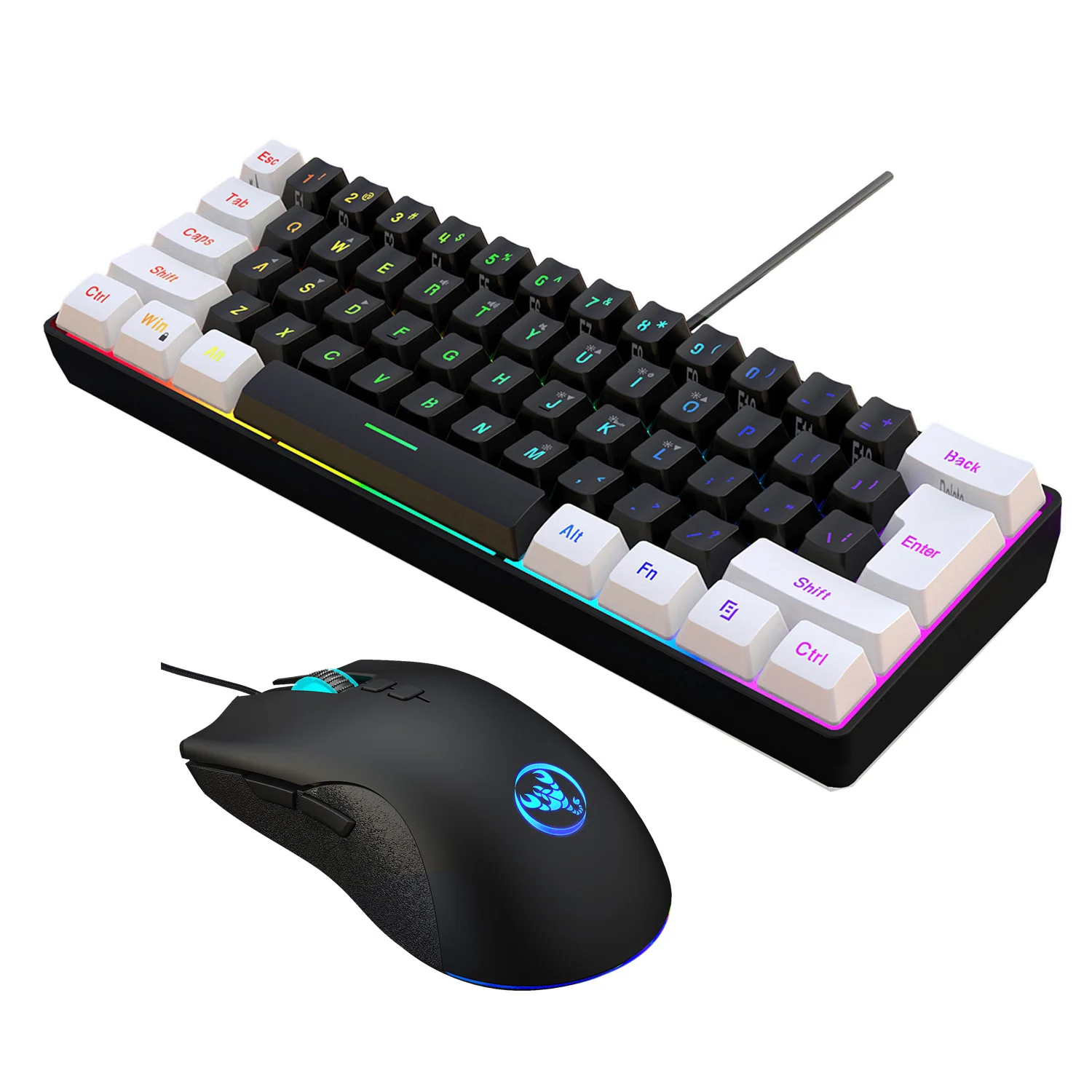 61keys-Wired-White-Black-Keyboard-RGB-Gaming-Programmable-Mouse-Office ...