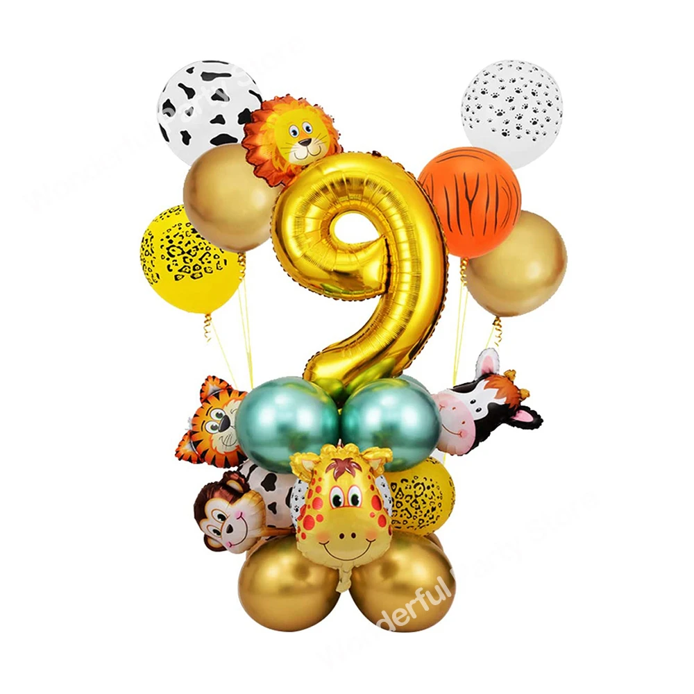 24pcs Jungle Animal Foil Balloons Set Monkey Tiger Cow Giraffe Lion ...