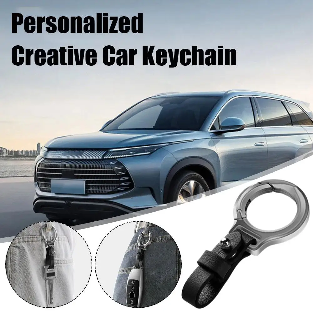 Car Zinc Alloy Keychain with Leather Buckle Creative Anti Loss Keychain ...