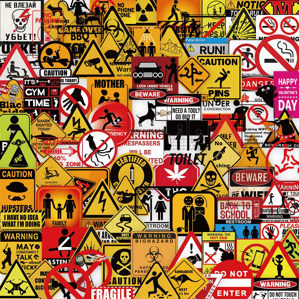 203 Pcs Warning Signs Stickers - Cool Safety Symbol Decals for DIY ...