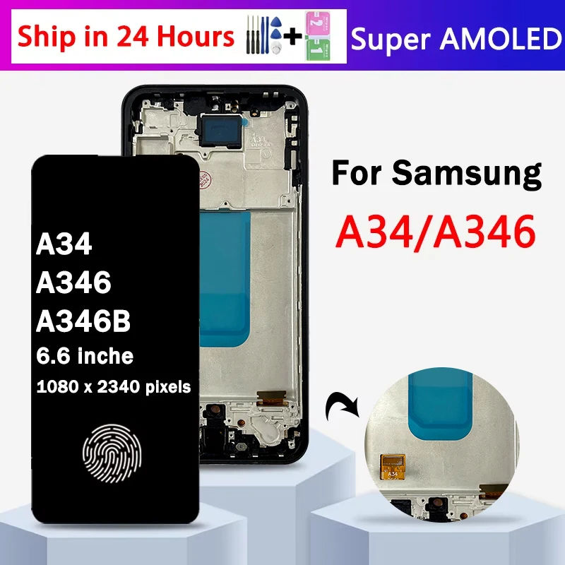 Super AMOLED A34 Display for Samsung A34 5G LCD SM-A346B A346U A346E ...