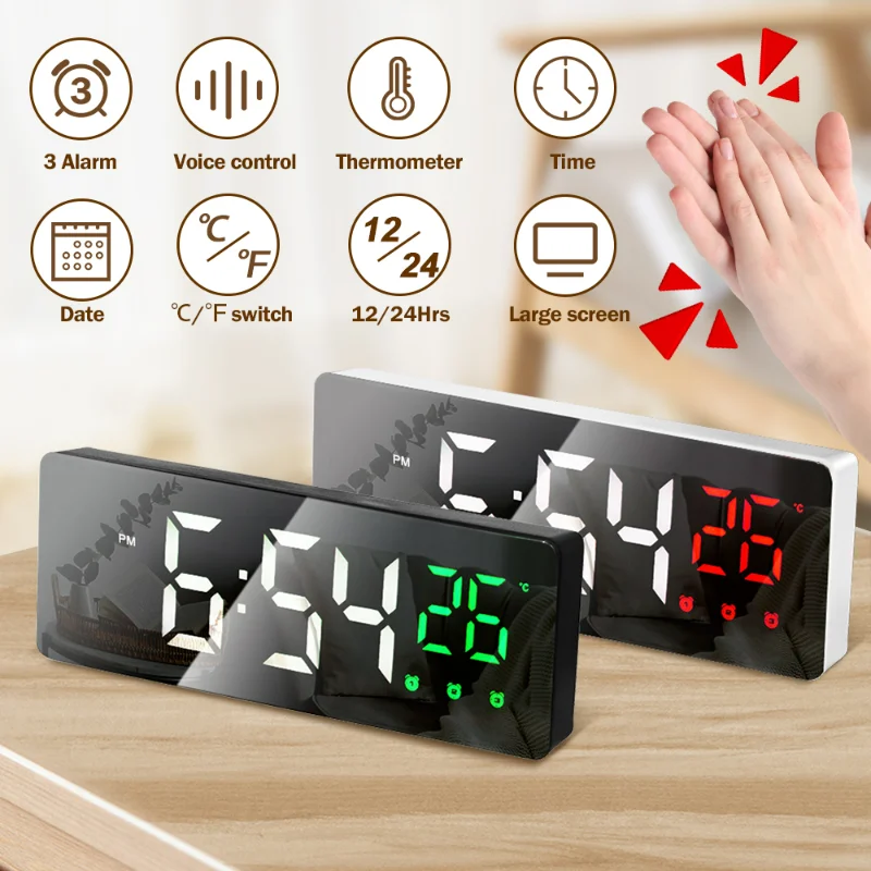 Digital-Alarm-Clock-Smart-Voice-Control-Teperature-Snooze-Night-Mode ...