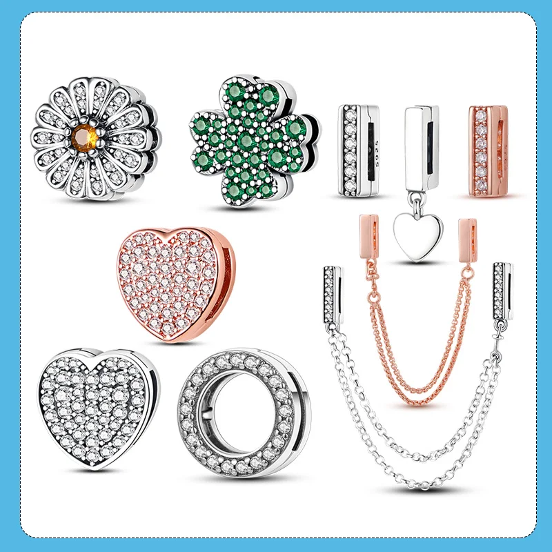 Sparkling-Clip-Charms-Heart-Safety-Chain-Clip-Charm-Beads-fit-Original ...