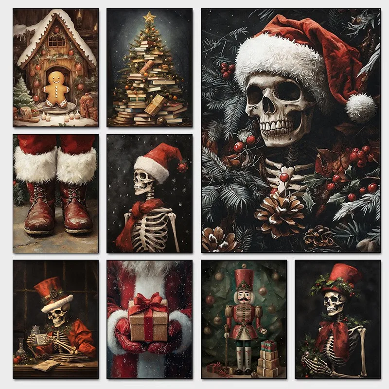 Christmas Skeleton Still Life Canvas Print Book Tree Skull Academia ...