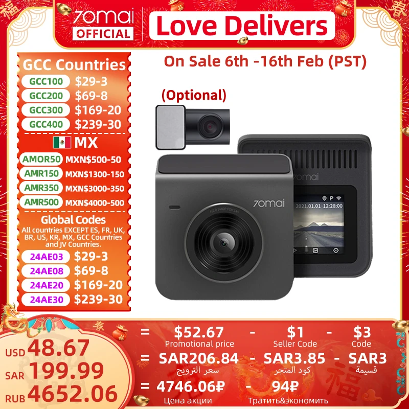 70mai Dash Cam A400 Car DVR 145° FOV 1440P Resolution 70mai A400 Car Recorder Support Rear Cam ...