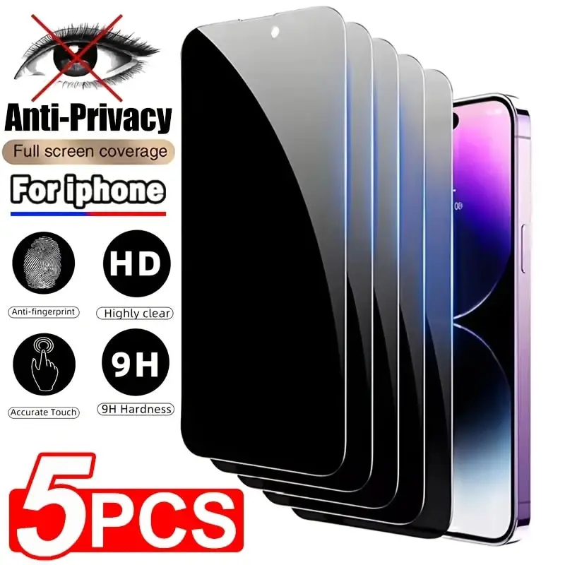 5Pcs Privacy Screen Protector Film for IPhone 14 11 12 13 15 Pro Max ...