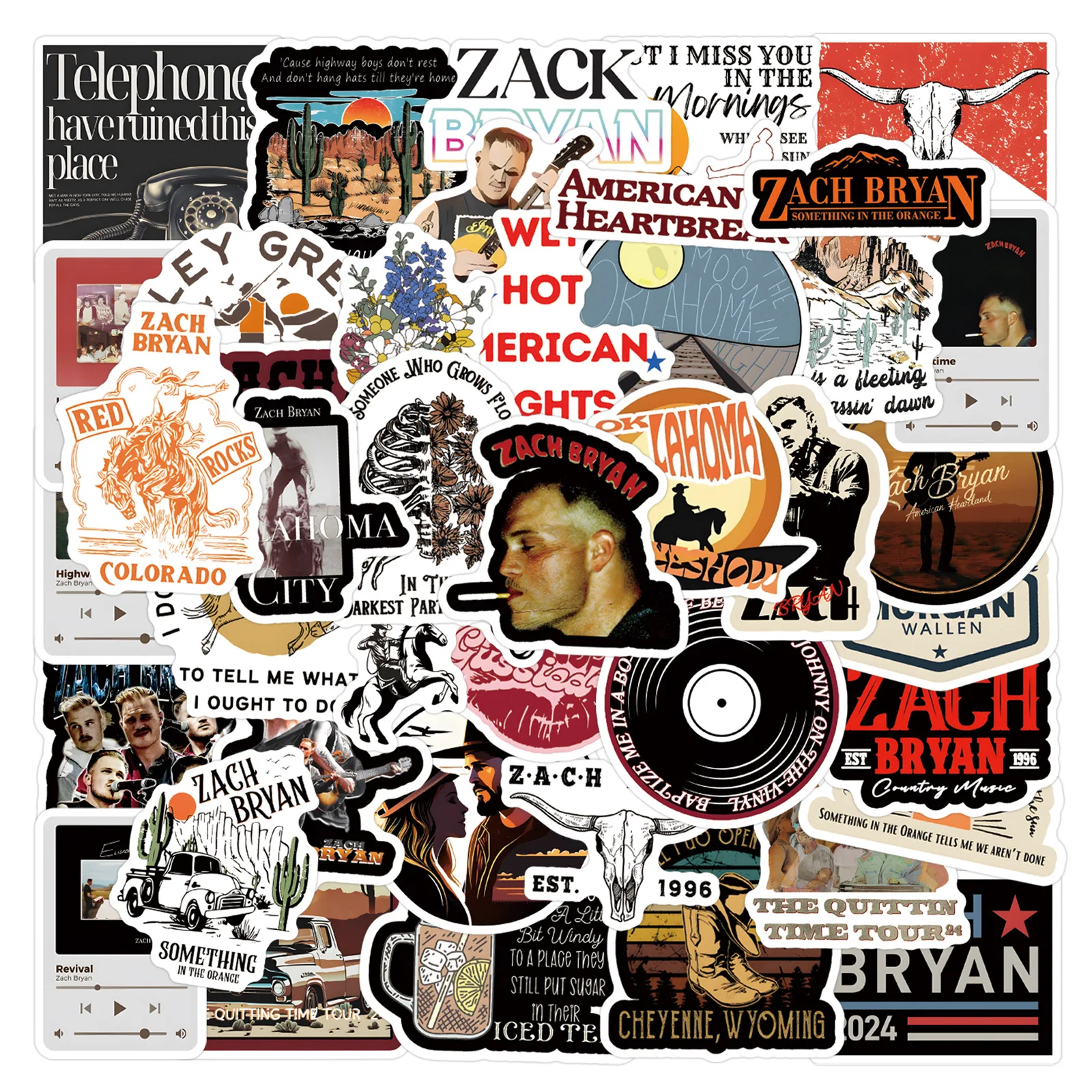 55PCS Zach Bryan sticker For Journal Scrapbook Car Bike Helmet ...