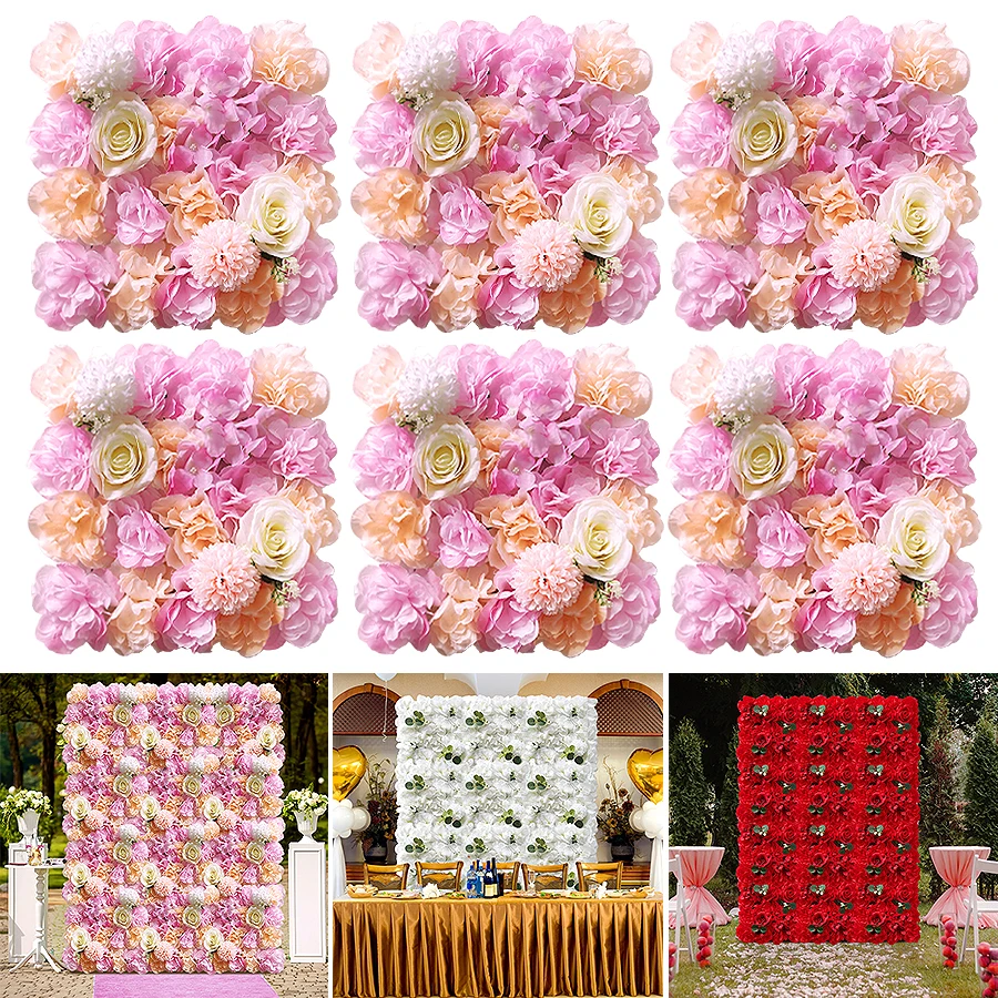 6PCS Artificial Flowers Wall Panel 3D Flower Backdrop Faux Roses for ...
