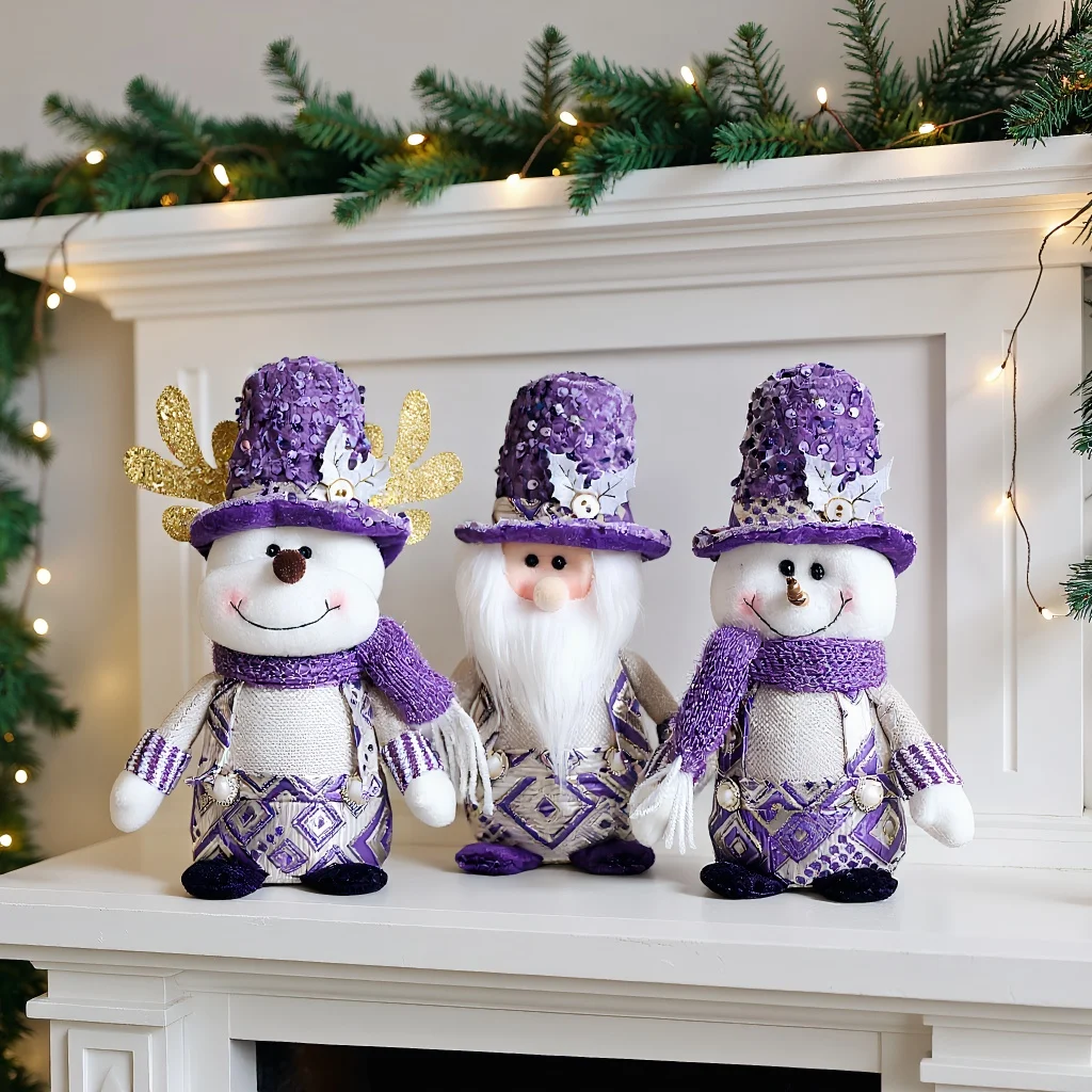 Pieza decorativa con purpurina morada para Navidad, Papá Noel, muñeco ...