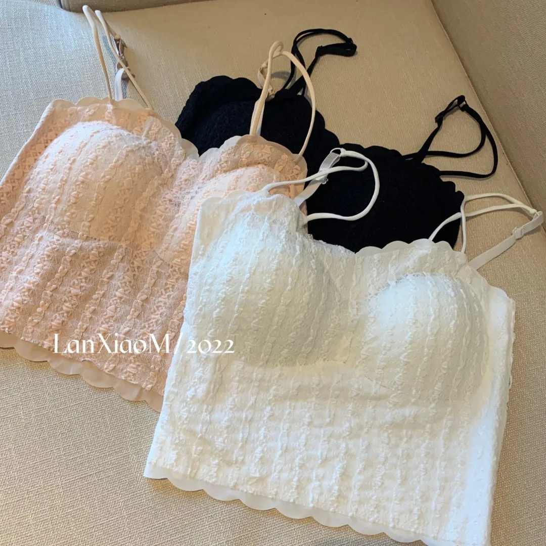 여성용 섹시한 레이스 캐미솔 속옷 블랙 튜브 탑 통기성 란제리 여아 패션 크롭 탑 조끼 브래지어 여름 신상
