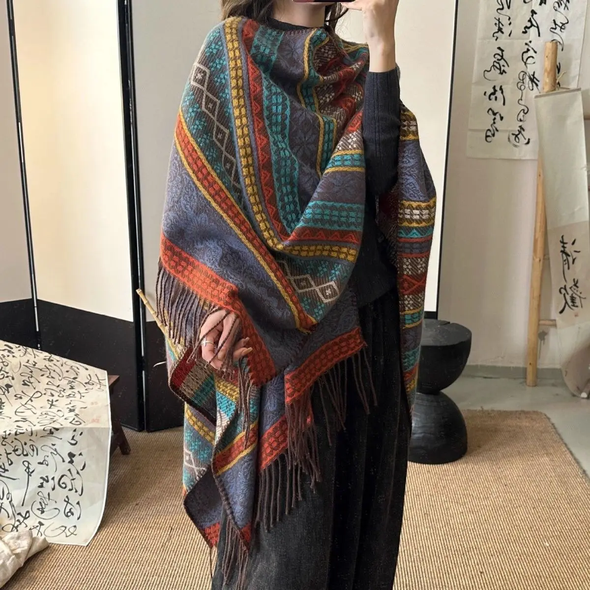 2024 New Ethnic Tibet Yunnan Aba Qinghai Tour Photoaphy awl Wrap Trendy ...