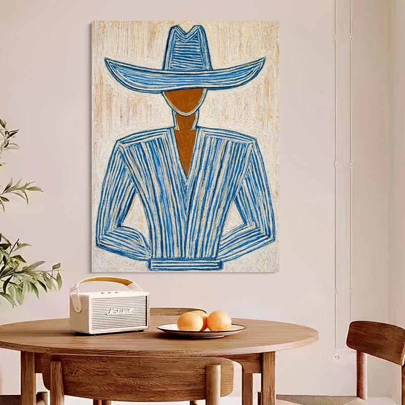Modern Abstract Figure Oil Painting 100% Handmade on Canvas Trim Wall ...