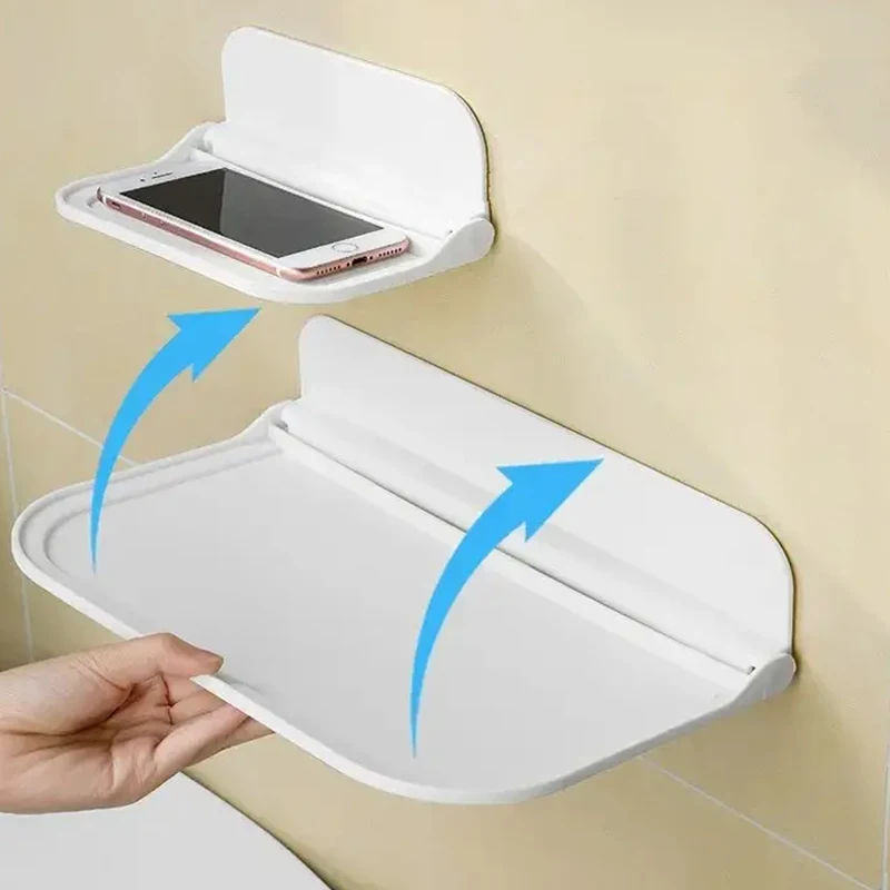 Folding-Wall-Mounted-Shelf-Saving-Space-Foldable-Storage-Rack-Punch ...