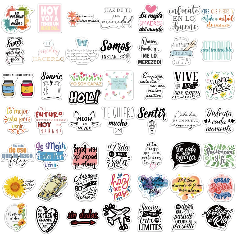 10-50Pcs-Spanish-Inspirational-Stickers-Motivational-Phrases-Life ...