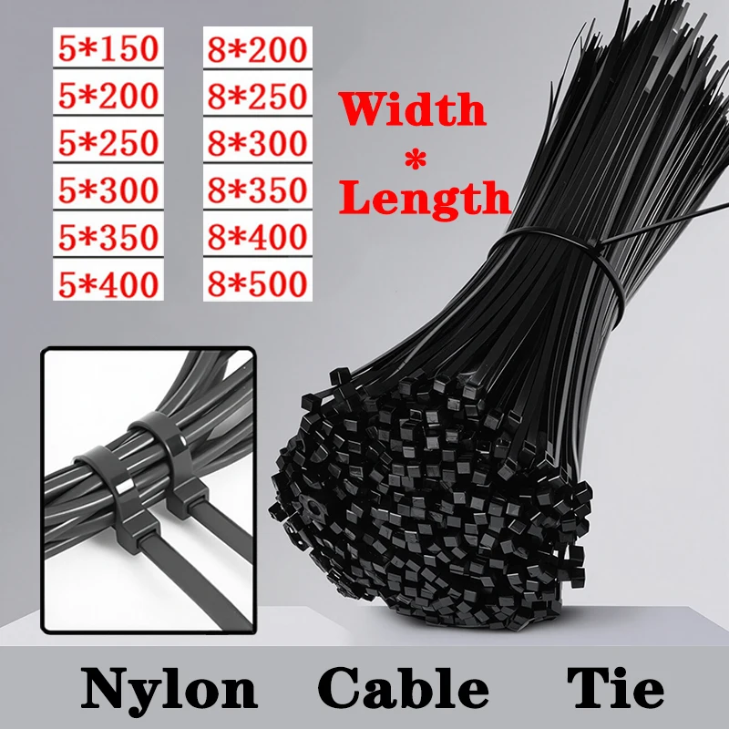 250/500Pcs Reusable 5*200mm 5*300mm Black Red Cable Ties ...