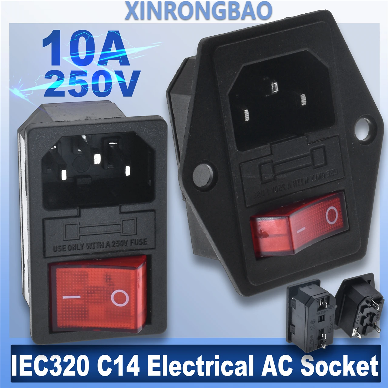 IEC320-C14-Electrical-AC-Socket-3-pin-red-LED-250V-Rocker-Switch-10A ...