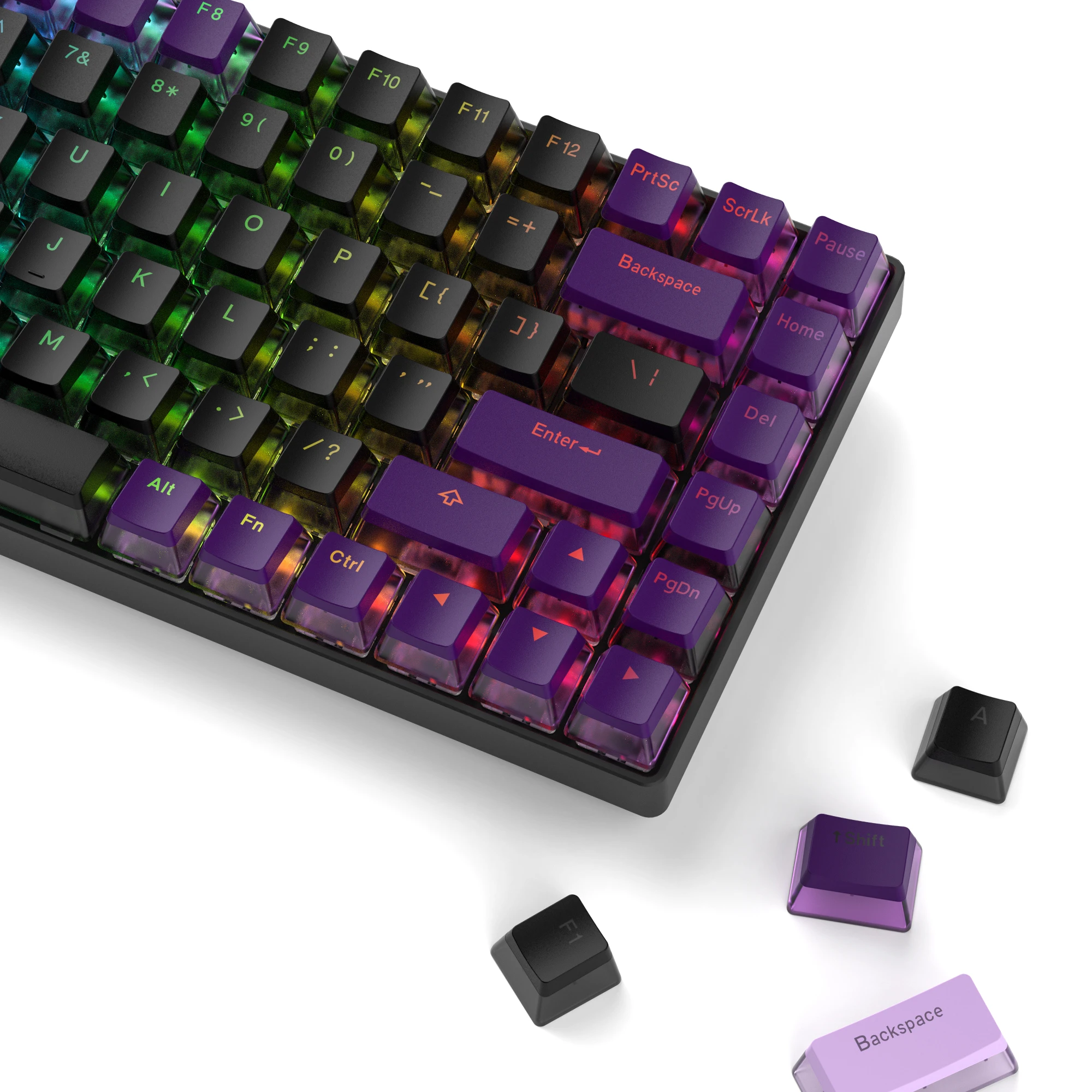 165 Keys Black Purple Pudding Keycaps PBT Double Shot Translucent Key ...