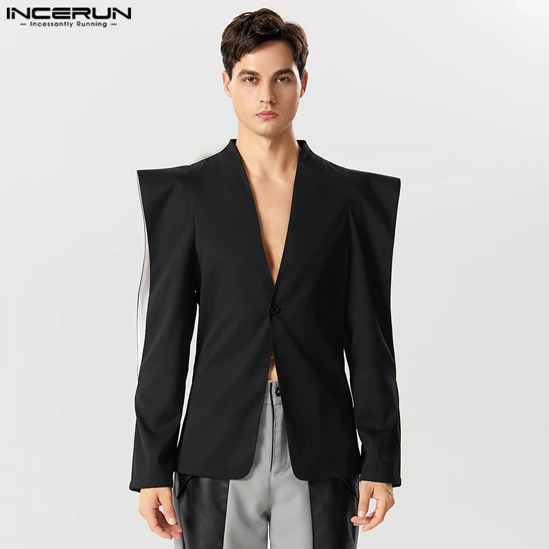 INCERUN-Blazer-masculino-de-um-bot-o-ternos-irregulares-lapela-monocrom ...