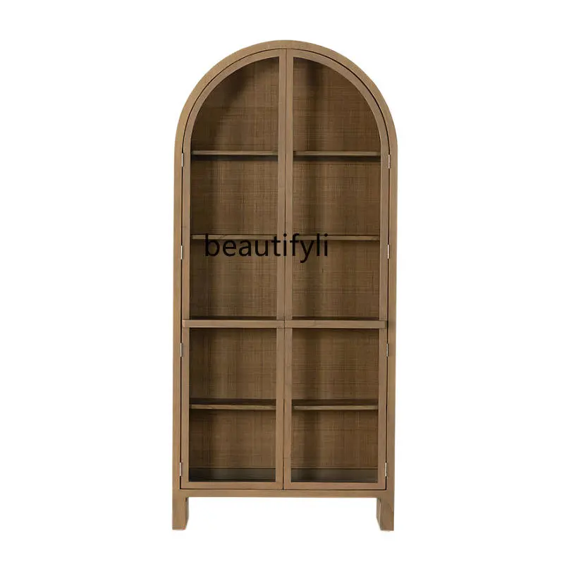 American-Style-Arched-Rattan-Bookcase-French-Living-Room-Vintage-Wine ...