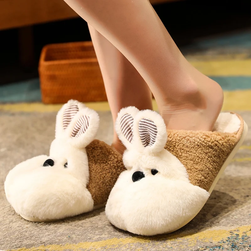 New Kawai Cartoon Rabbit Animal Slippers Plush Toy Slippers Cute Fat ...