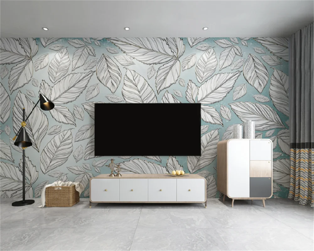 Custom-wallpaper-Nordic-modern-minimalist-plant-leaves-golden-embossed ...