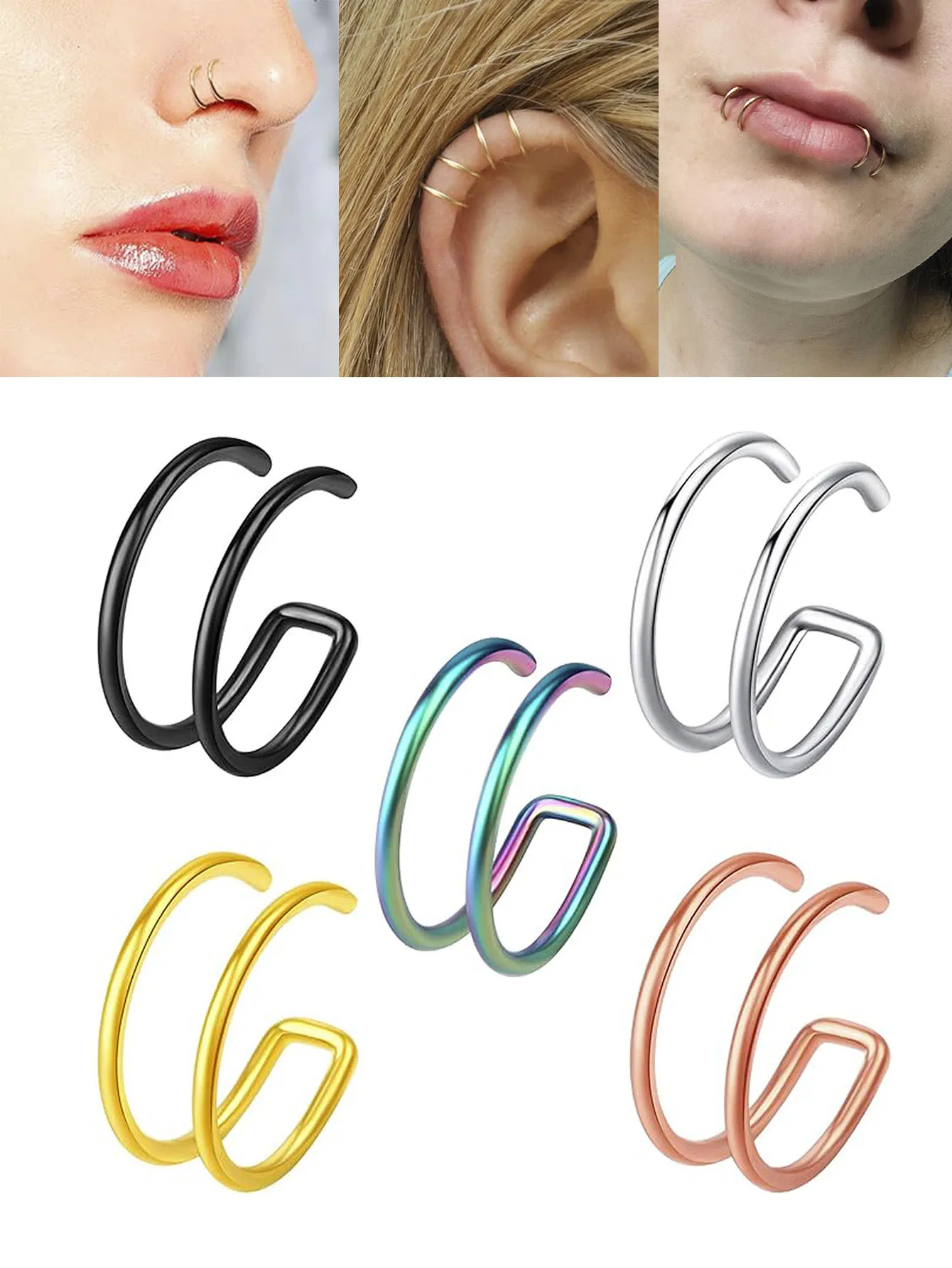 5Pcs Fake Piercing Clip Nose Ring ,Cuff Body Jewelry New Trend Ear ...