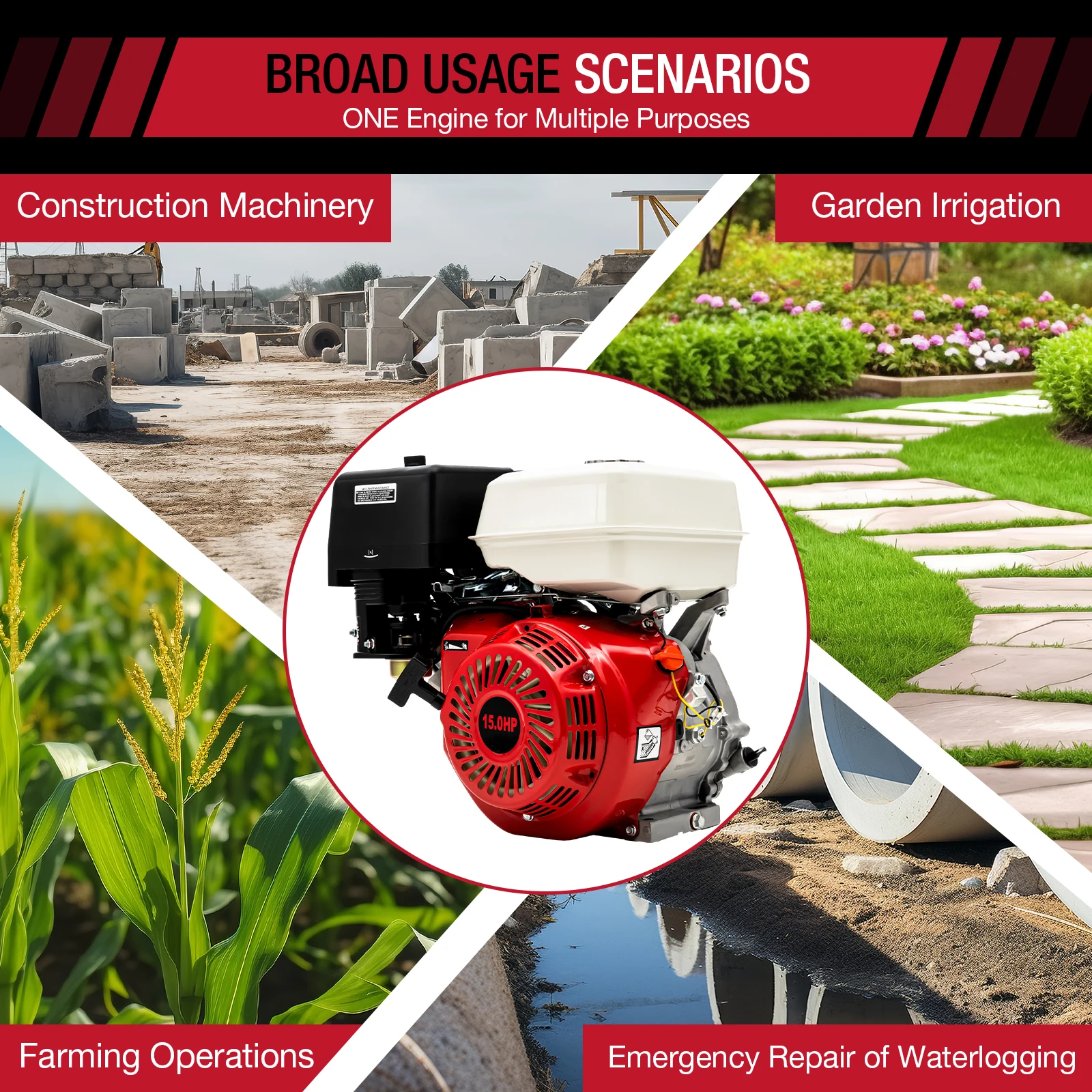 15HP-4-Stroke-Portable-Gasoline-Engine-420CC-Engine-Inclined-Gas-Engine ...