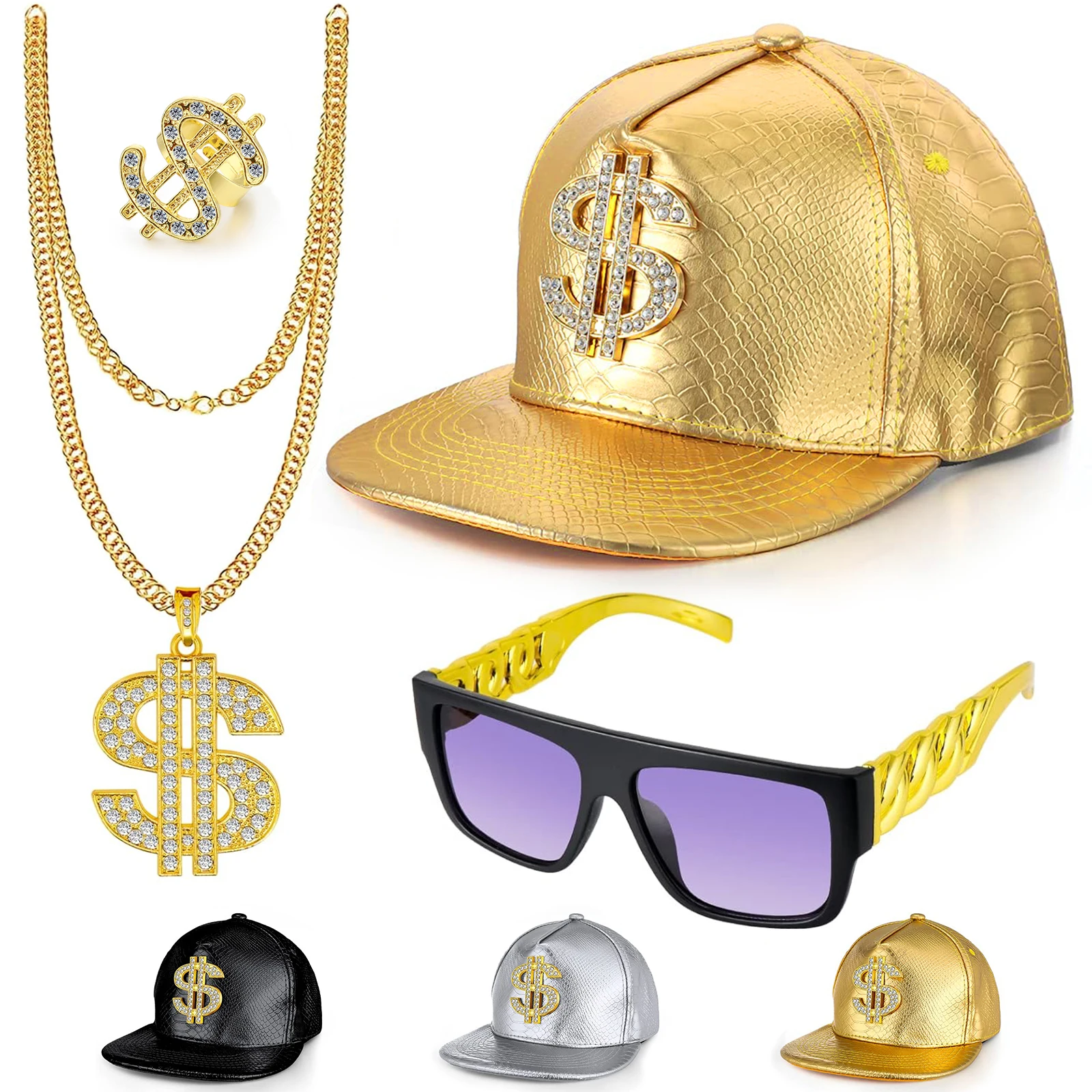 Hip-Hop-Costume-Kit-para-Rapper-Colar-Pingente-Chap-u-culos-De-Sol ...