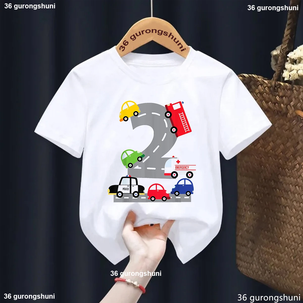 Cute-2th-Birthday-Gift-For-Girls-Boys-Car-Tractor-Graphic-Print-Tshirt ...