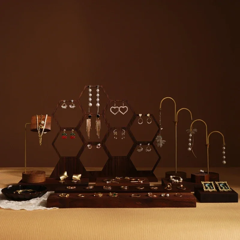 Walnut-Jewelry-Display-Stand-Set-for-Necklace-Earrings-Rings-Jewelry ...