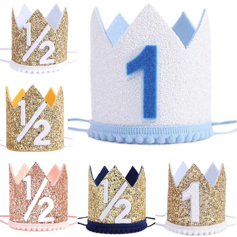 1-2-1st-Birthday-Crown-for-Baby-Girls-Boys-Half-One-Number-Party-Hats ...