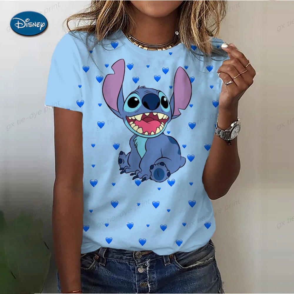 Camiseta de manga corta con estampado de Disney Stitch para mujer, ropa ...