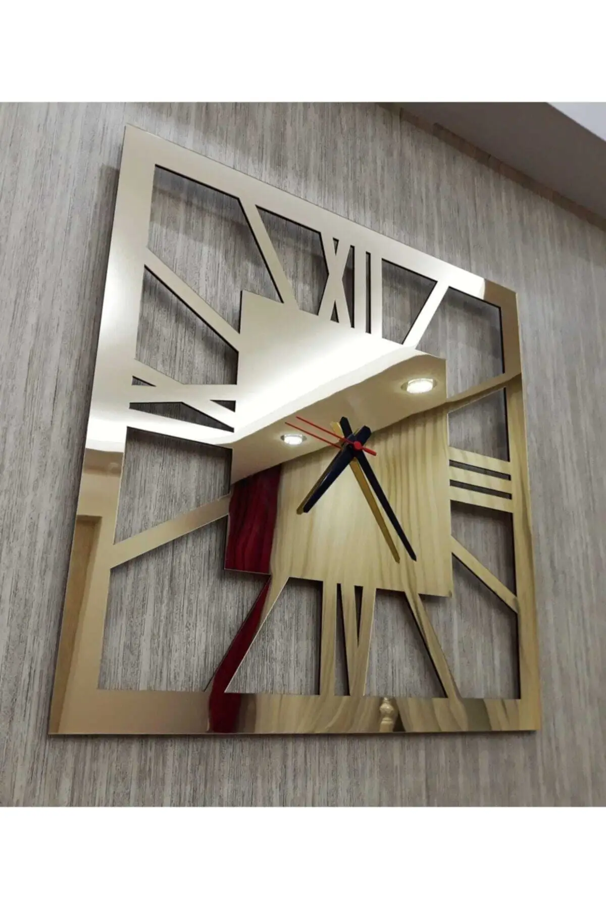 Decorative-Gold-Square-Wall-Clock-Modern-Mirrored-Plexiglass-Roman ...