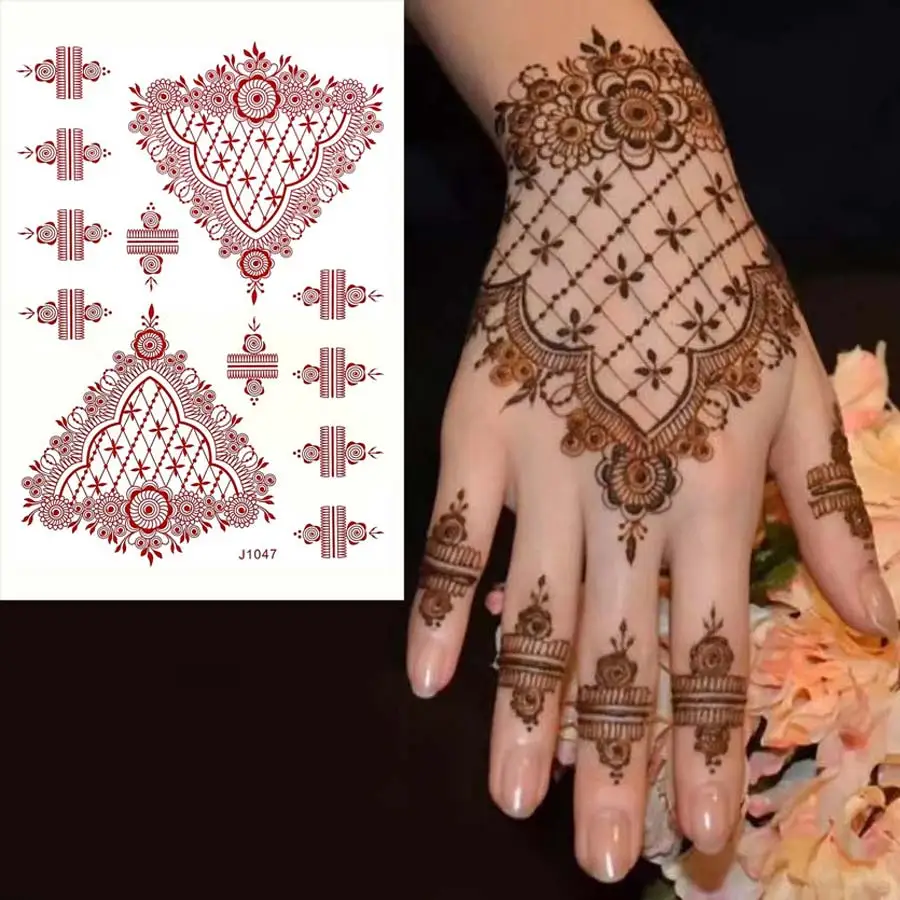Waterproof-Henna-Tattoo-Brown-Henna-Stickers-for-Hand-Fake-Tattoo-for-Women-Body-Art-Temporary ...