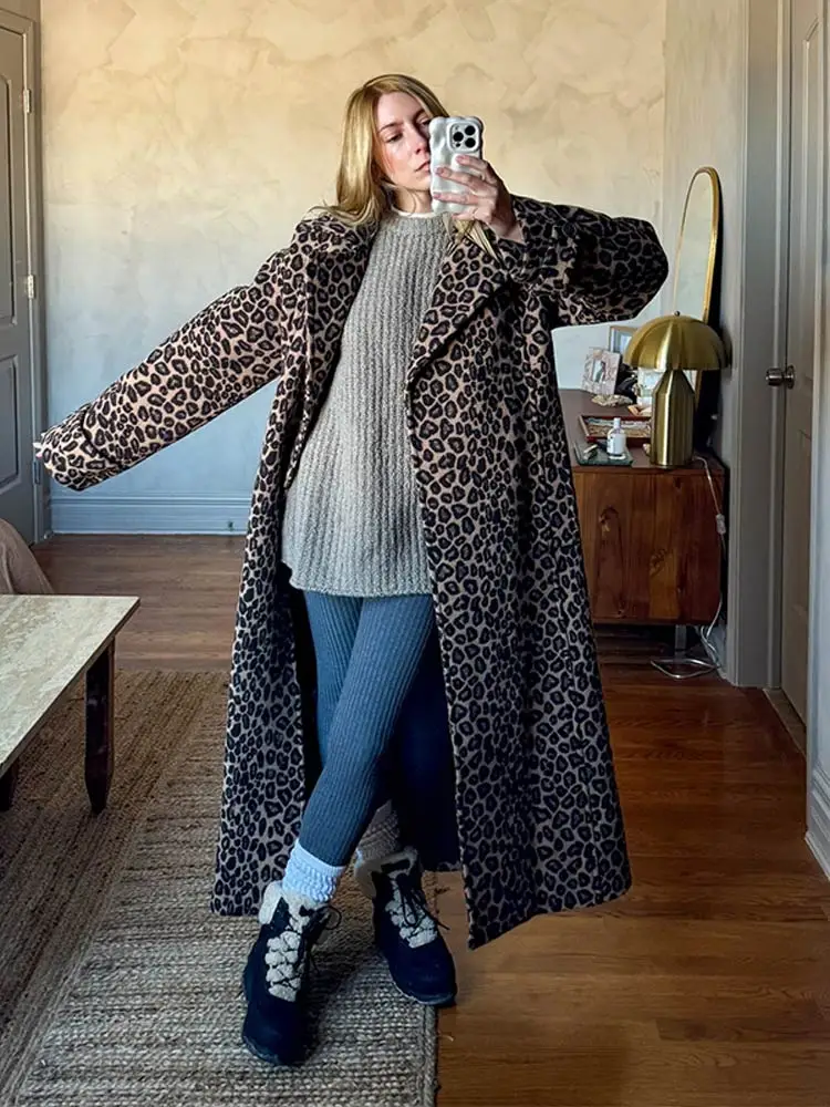 2024-Spring-Women-Leopard-Print-Long-Coat-Fashion-Classic-Lapel-Long ...