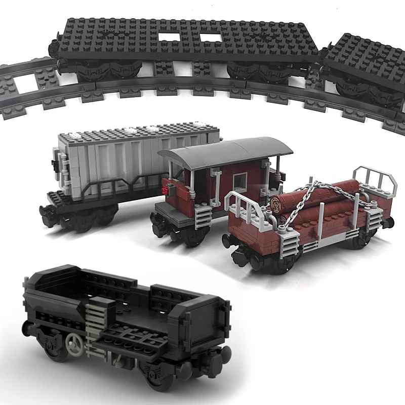 MOC City Train Track Freight Train Firewood Car Building Block ...