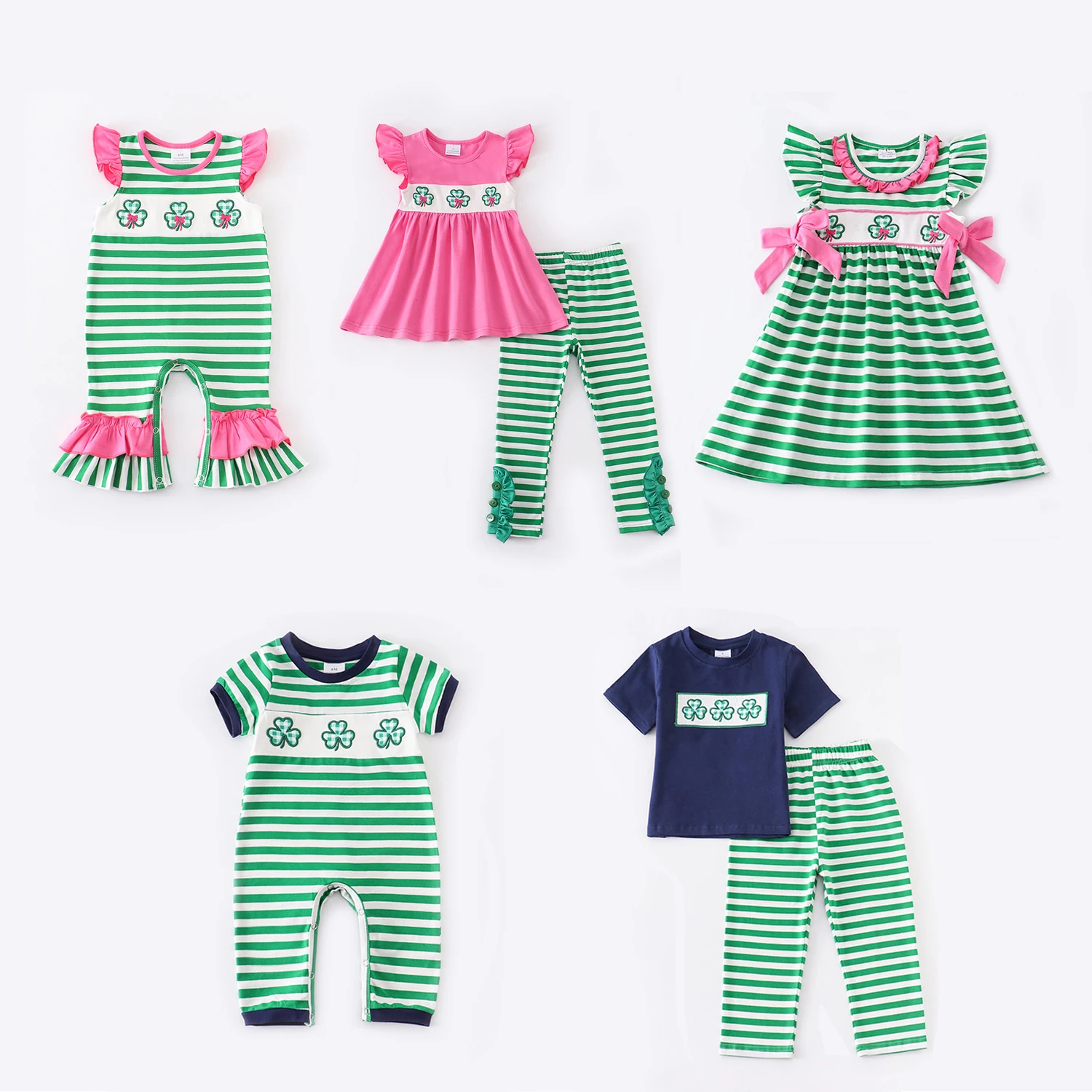 Girlymax St. Patrick's Day Sibling Stripe Clover Baby Girls Dress Boys ...