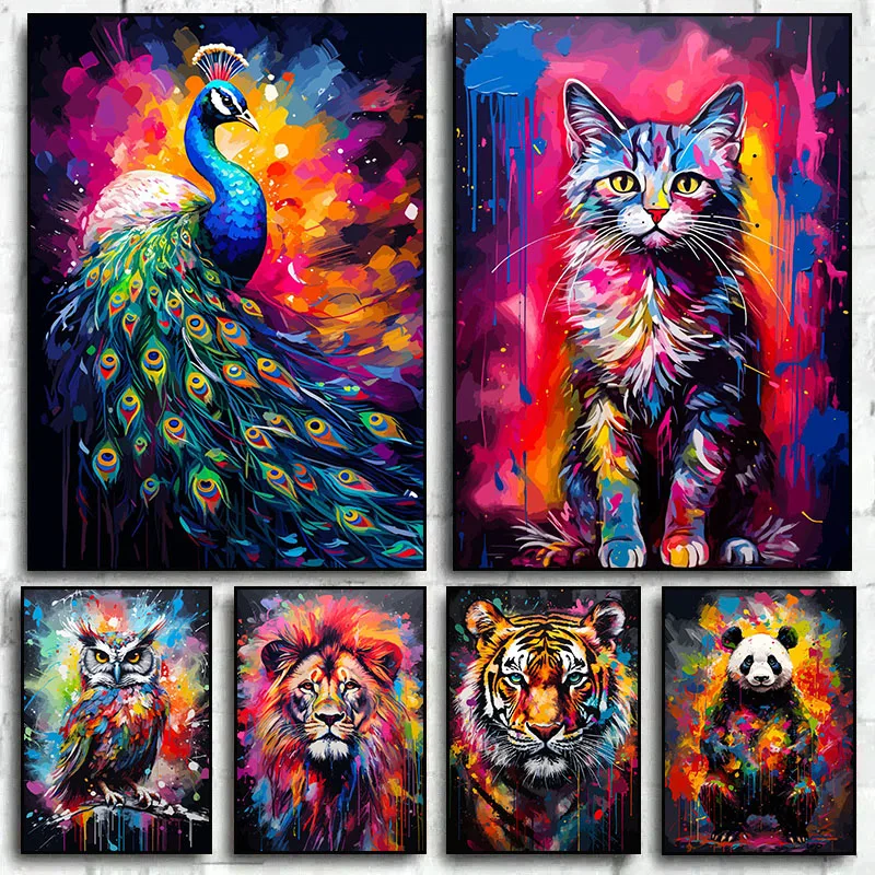 Watercolor-Animals-Canvas-Paintings-Rhino-Cat-Owl-Panda-Lion-Tiger-Wild ...