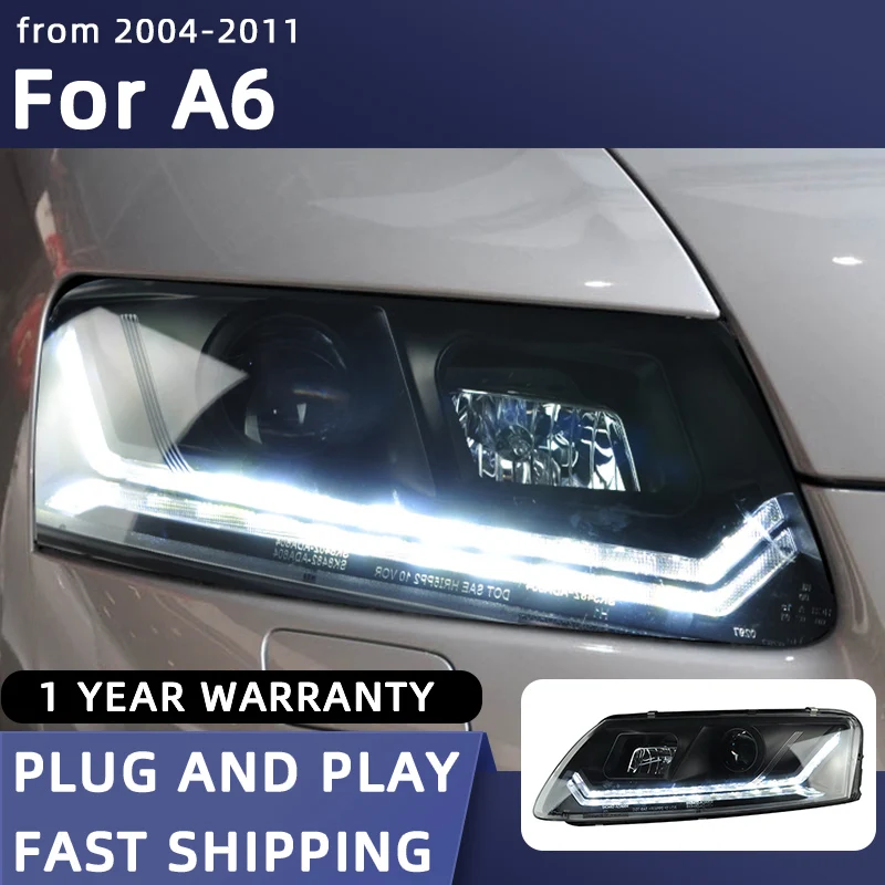 Faro LED para Audi A6, lámpara de cabeza para Estilismo de coche, lente ...