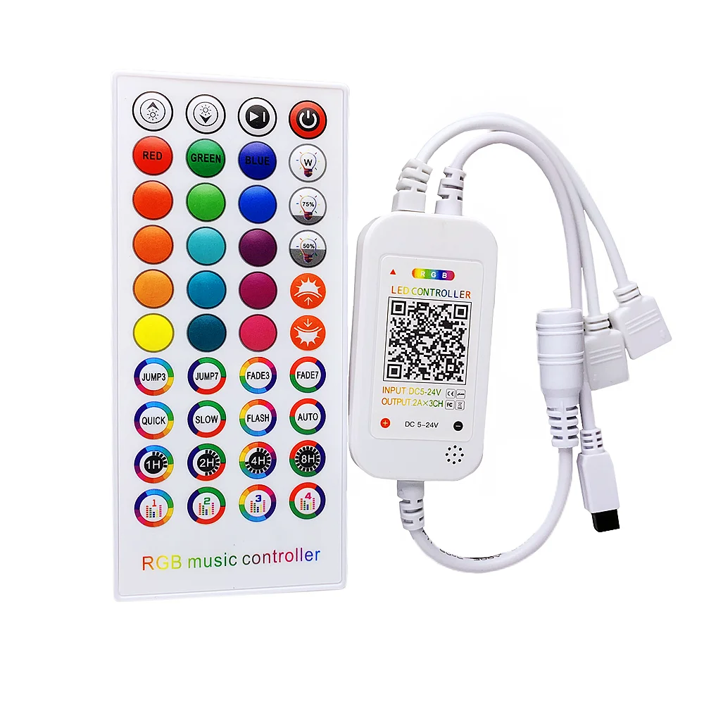 RGB-Bluetooth-LED-Controller-With-40Key-IR-Remote-Music-Voice-MIC-Timer ...