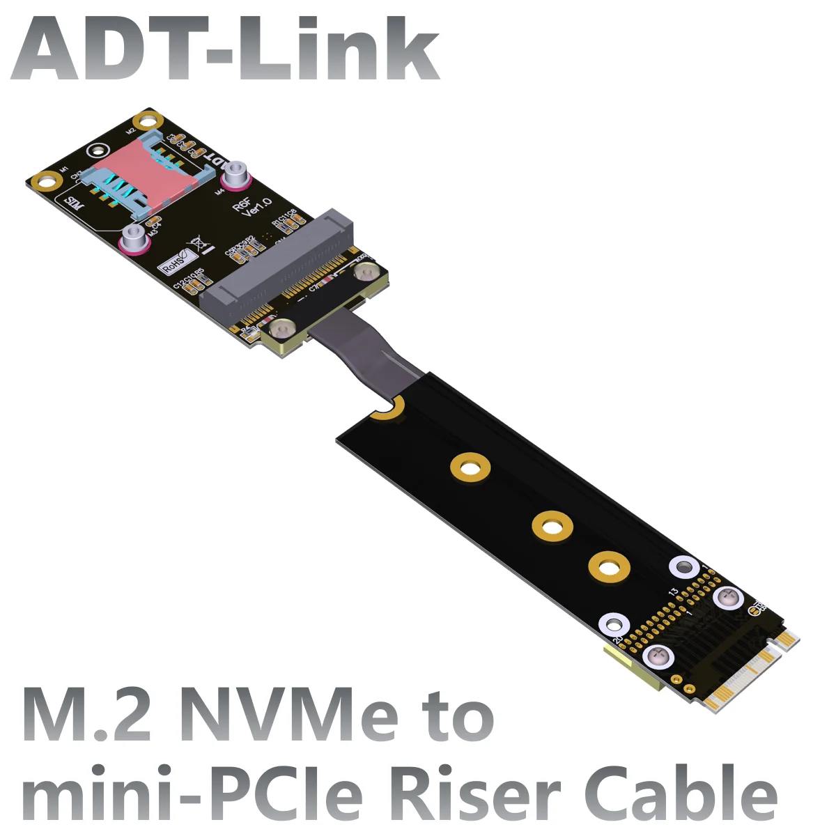 ADT-Link M.2 NVMe to mini-PCIe Riser Cable Male-to-Female M.2 NVME M ...