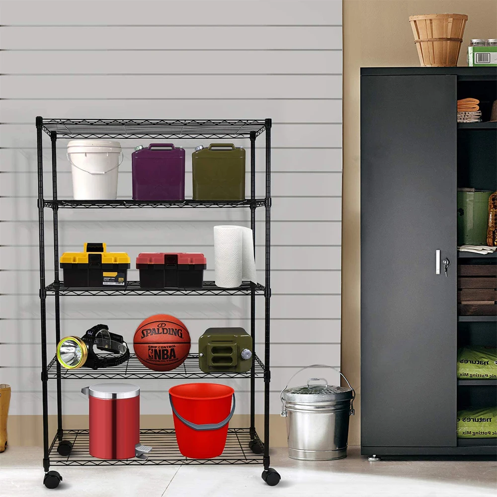 5-Tiers-Simple-Deluxe-Heavy-Duty-5-Shelf-Shelving-Unit-with-Wheel-and ...