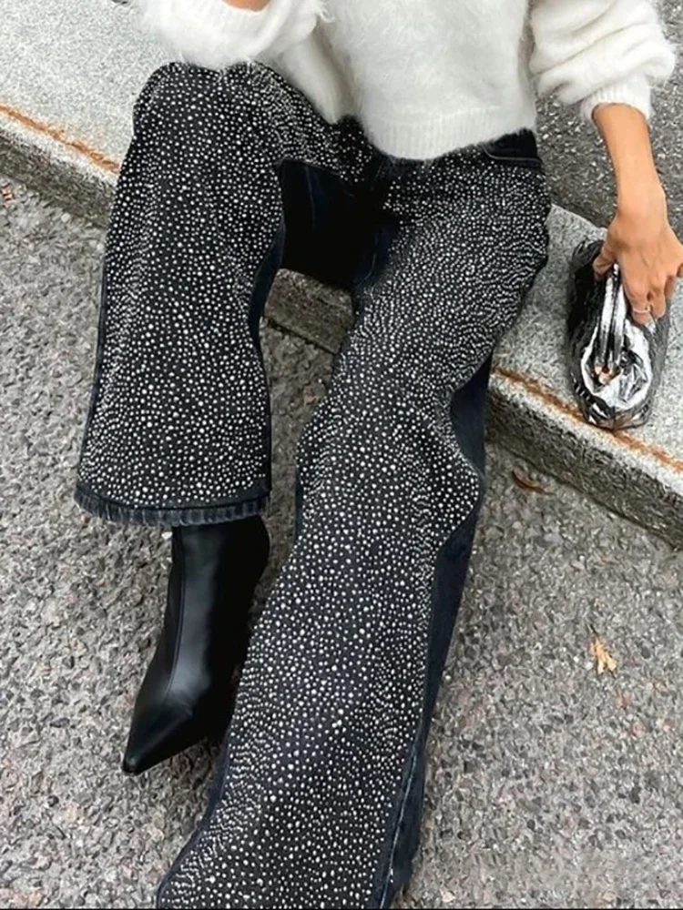 Shiny-Glitter-Diamonds-Sparkling-Women-jeans-Black-High-Waist-Single ...