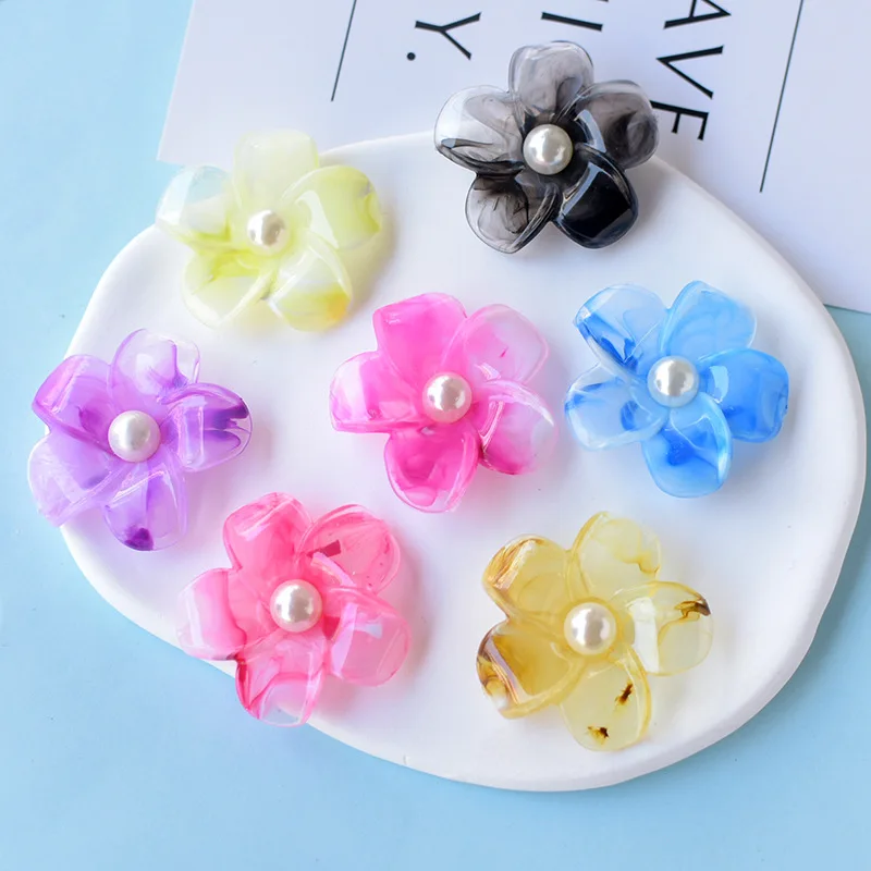 10Pcs-Transparent-Pearl-Flower-Flatback-Resin-Woman-DIY-Hairpin ...